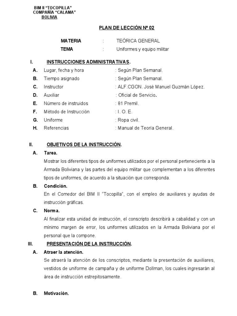 02 - Uniformes - y - Equipo - Militar (1) PLAN DE LECCION | PDF | Ropa | Uniformes