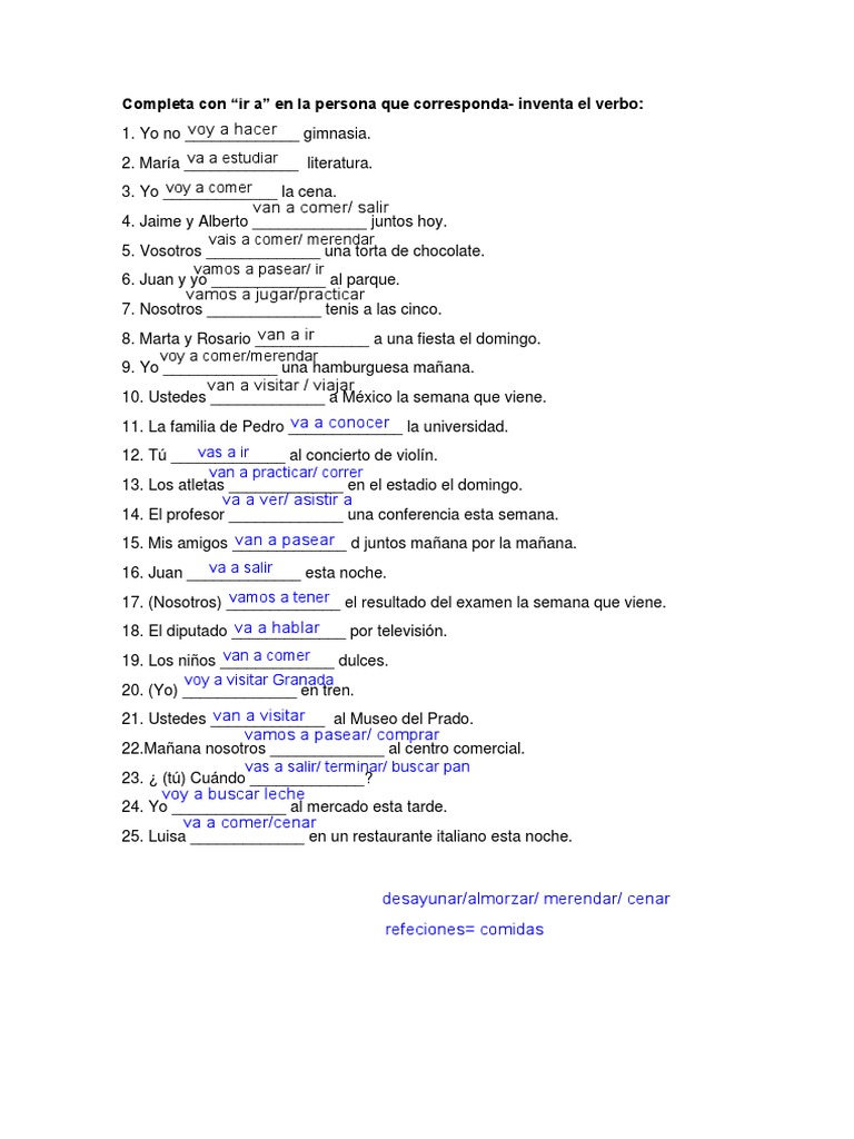 Completa Con IR +a + Infinitivo (Soluciones) | PDF