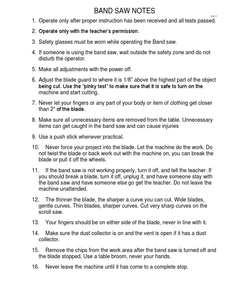 Band Saw Notes | PDF