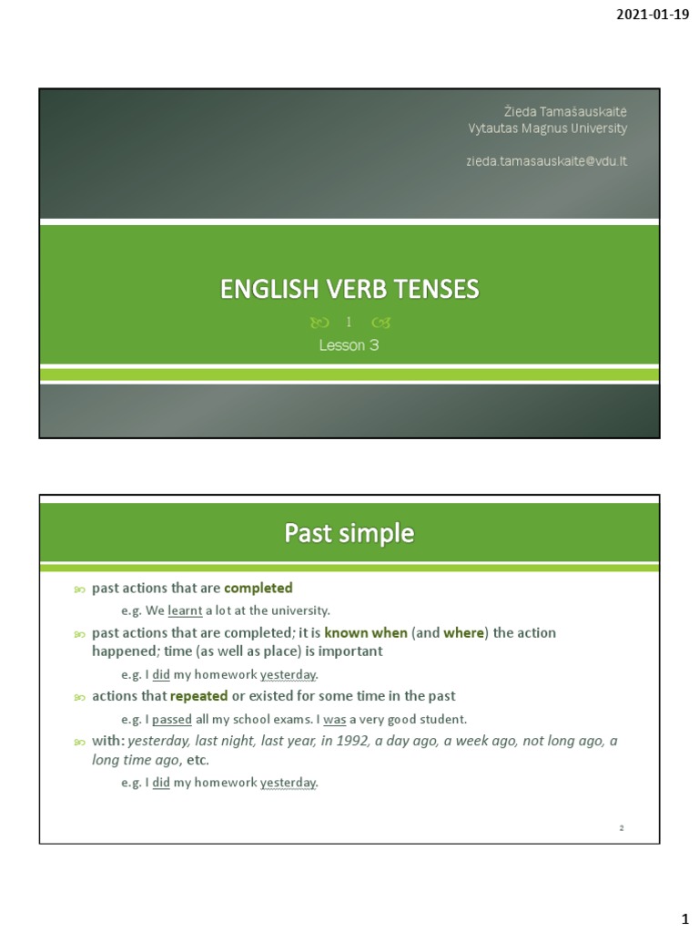 English Verb Tenses - Lesson 3 | PDF