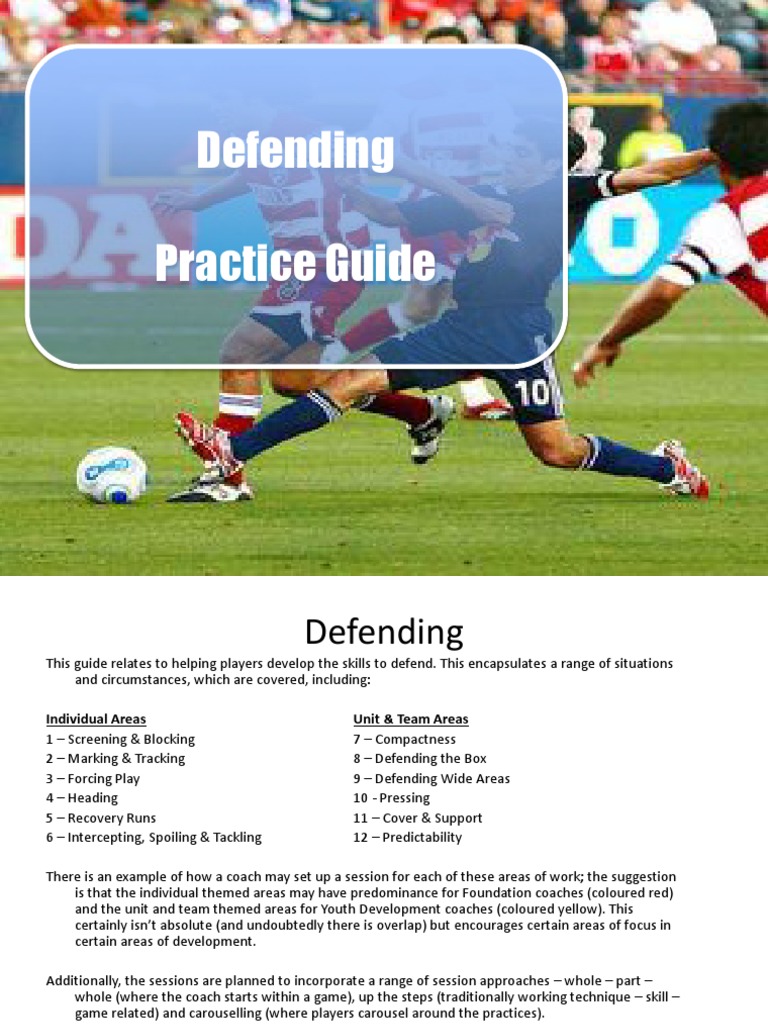 Defending Practice Guide | PDF | Defender (Association Football) | Teams