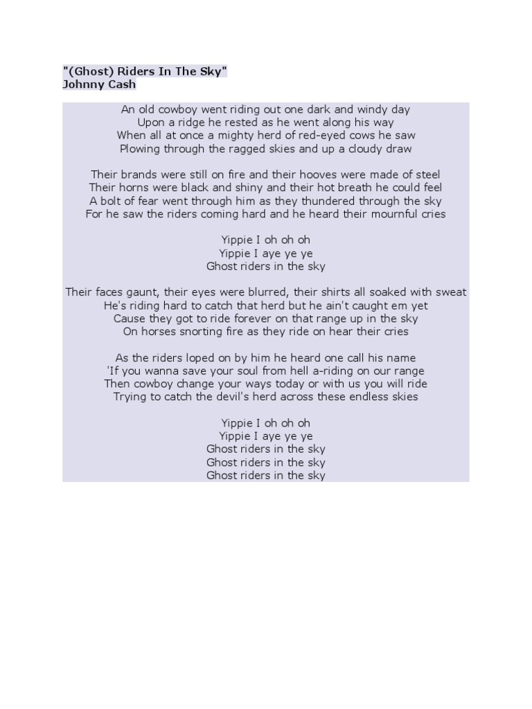 Ghost Riders in The Sky Johnny Cash Lyrics | PDF