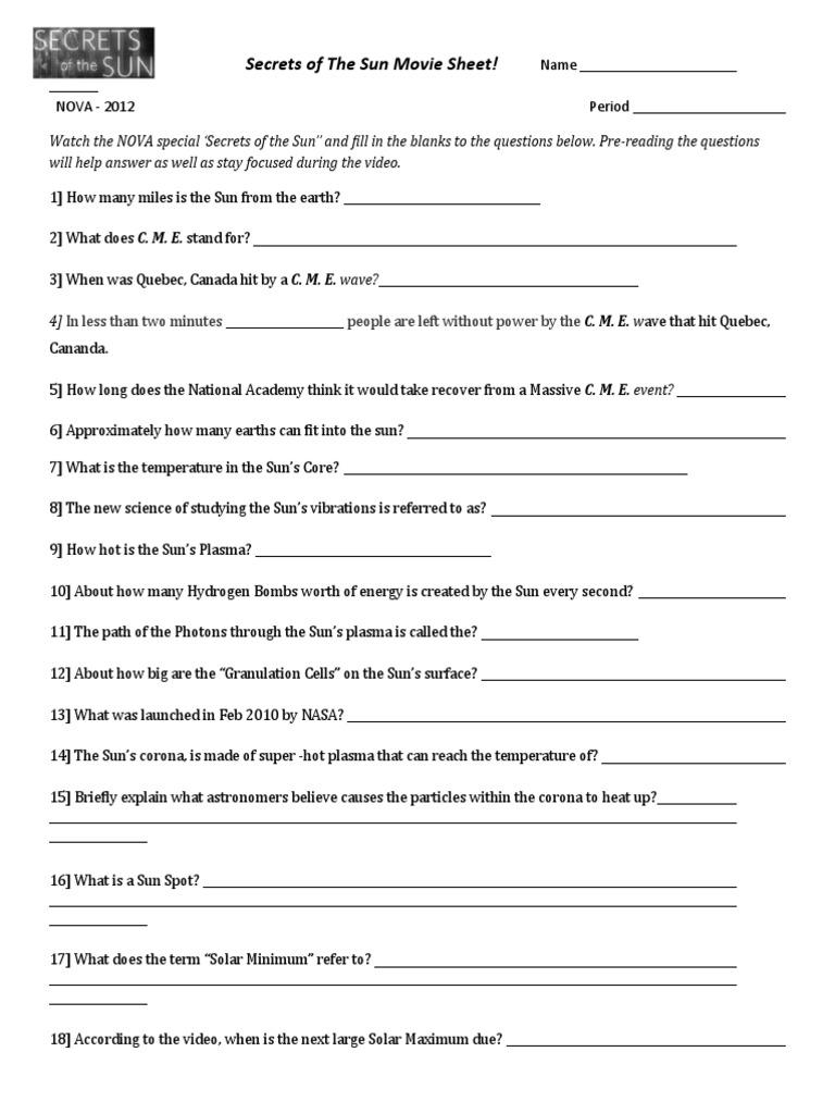 Secrets of the Sun Worksheet Guide | PDF