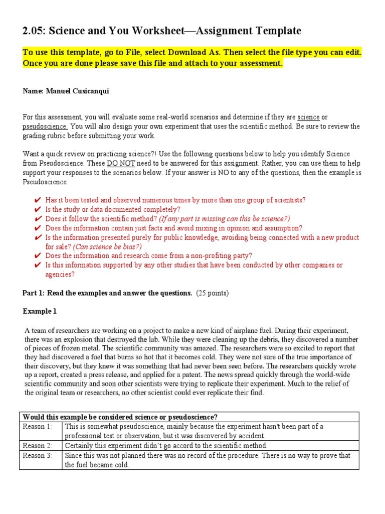 Science vs. Pseudoscience Worksheet | PDF | Self-Improvement | Computers
