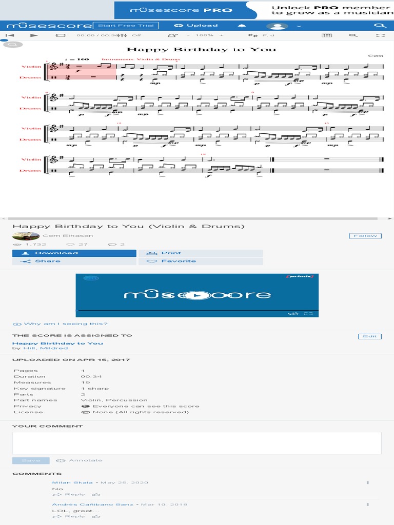 Happy Birthday Violin Sheet Music | PDF