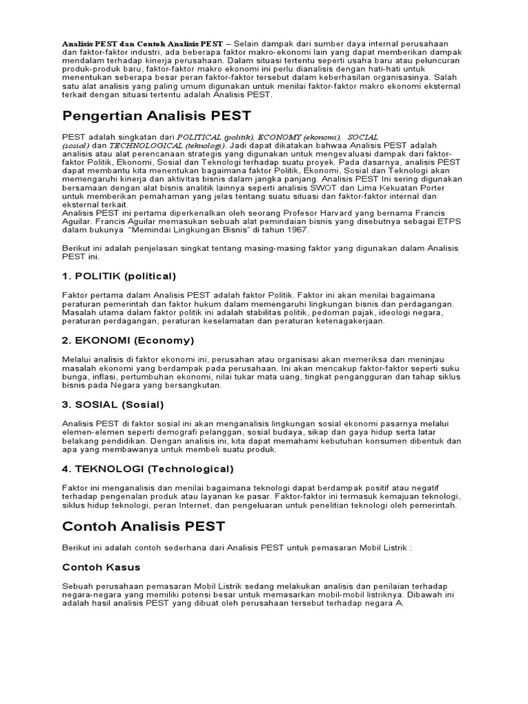 Analisis PEST Dan Contoh Analisis PEST | PDF