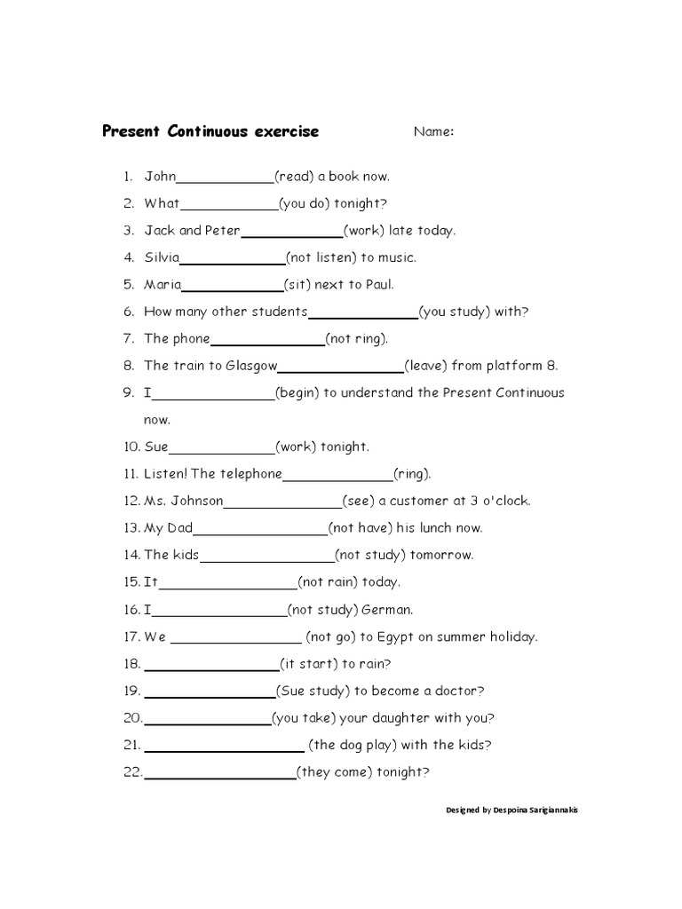 Present Continuous Exercise | PDF
