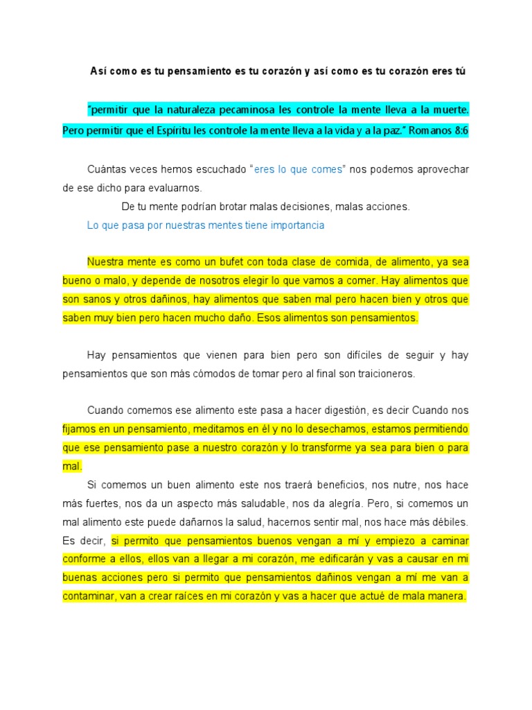 Así Como Es Tu Pensamiento Es Tu Corazón y Así Como Es Tu Corazón Eres Tú | PDF | Cristo (título ...