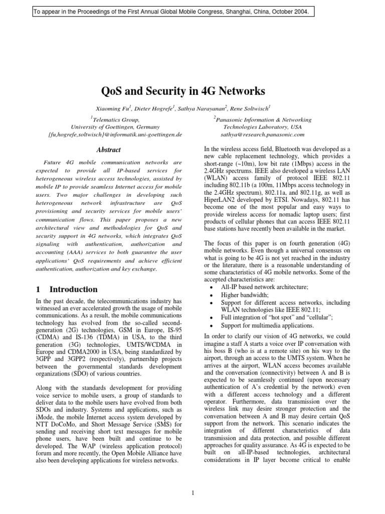 Qos and Security in 4G Networks | PDF