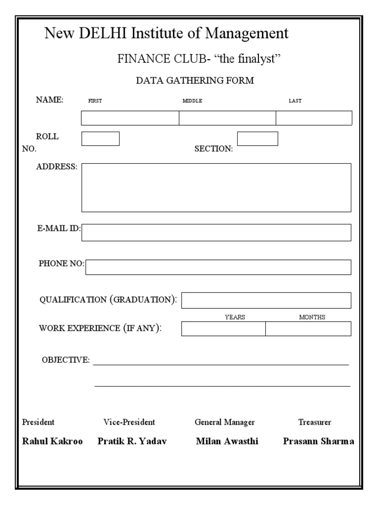 Finance Club Data Gathering Form | PDF | Career & Growth | Finance ...