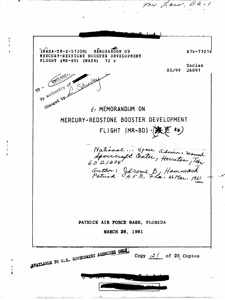 Memorandum On Mercury-Redstone Booster Development Flight (MR-BD) | PDF ...