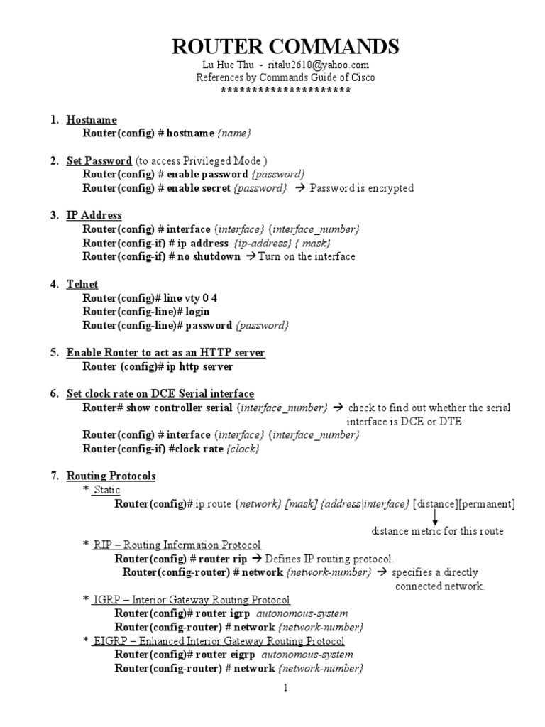 Router Commands: References by Commands Guide of Cisco | PDF