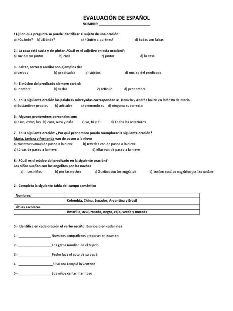 EVALUACIÓN DE Español | PDF