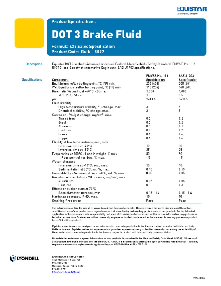 DOT 3 Brake Fluid - Formula 436 | PDF | Viscosity | Materials