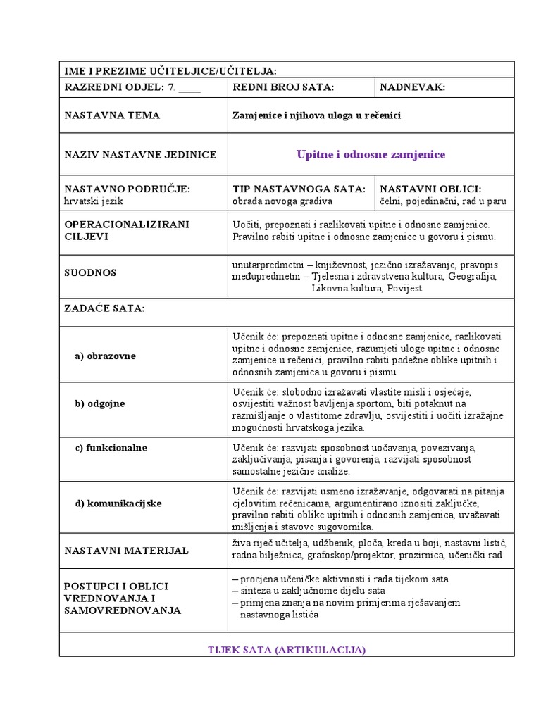 Upitne I Odnosne Zamjenice | PDF