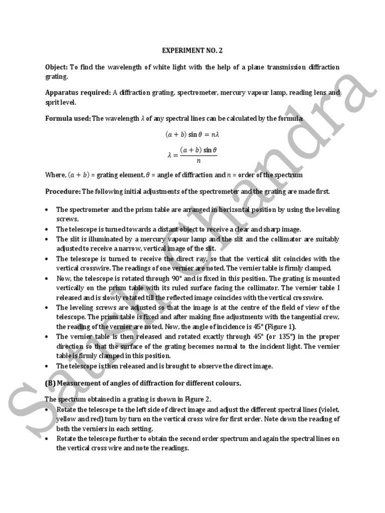 Diffraction Grating | PDF | Wavelength | Diffraction