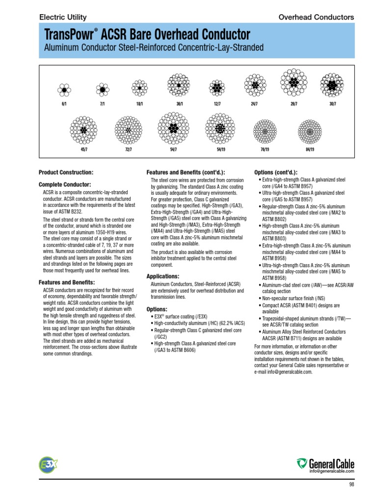 ACSR General Cable Chart | PDF | Building Engineering | Physical Quantities