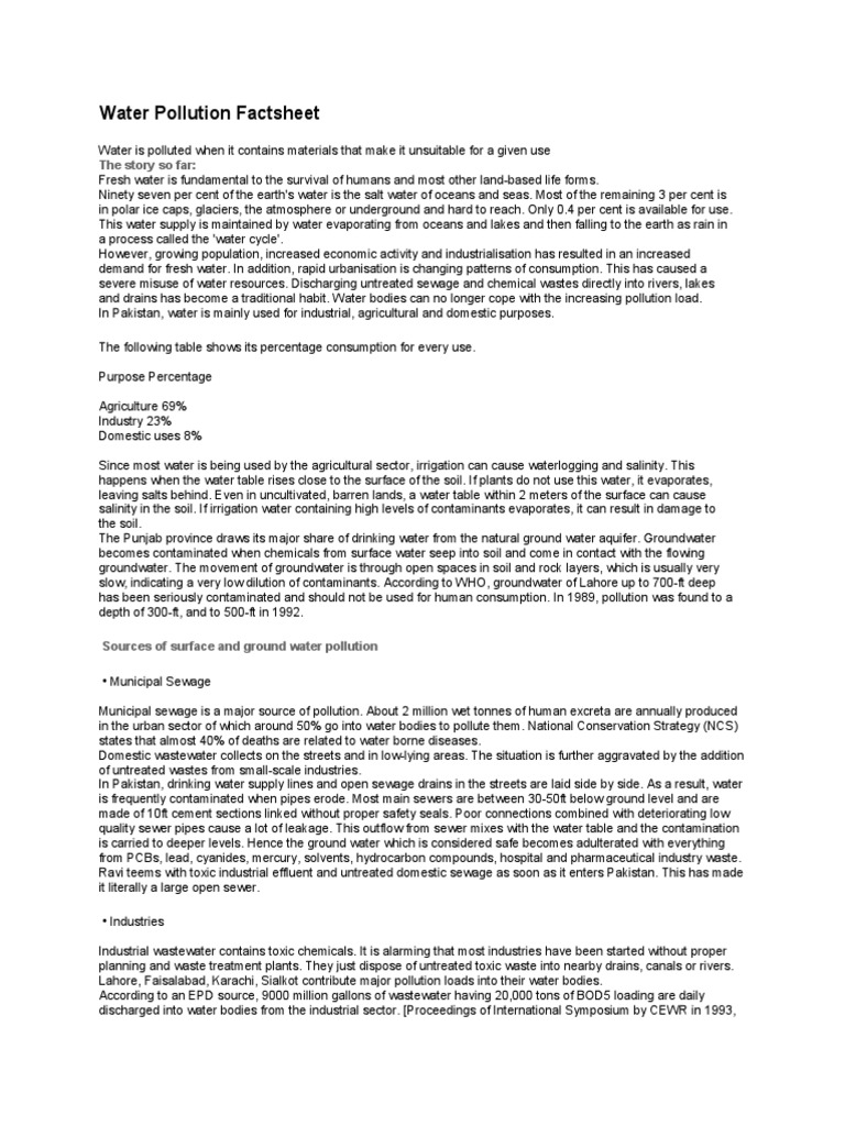 Water Pollution in Pakistan: Key Facts | PDF | Water Pollution | Water