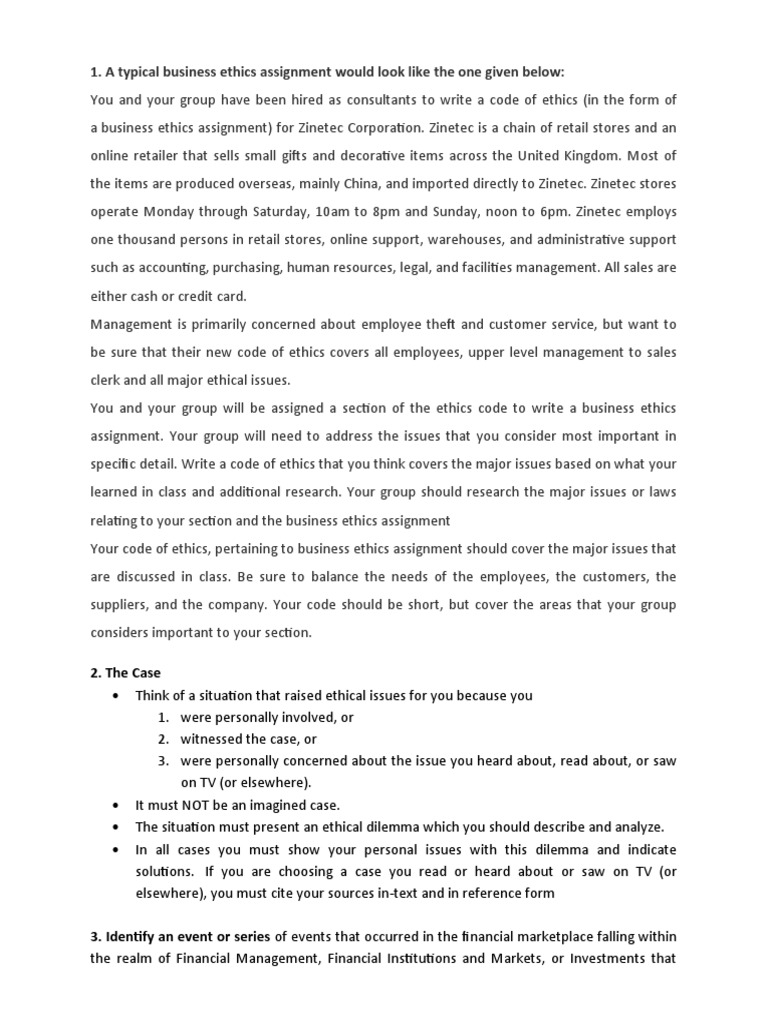 Business Ethics Assignment Guidelines | PDF | Business Ethics | Retail