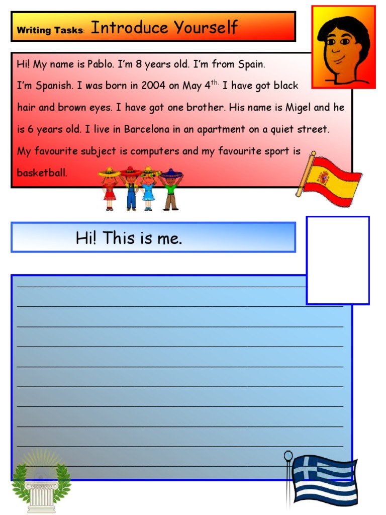 Creative Writing Introduce Yourself 1 A1 Level Writing Creative Writing ...