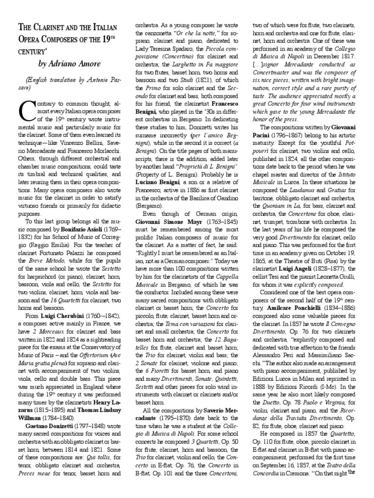 The Clarinet and The Italian Opera Compo | PDF | Quartet | Orchestras