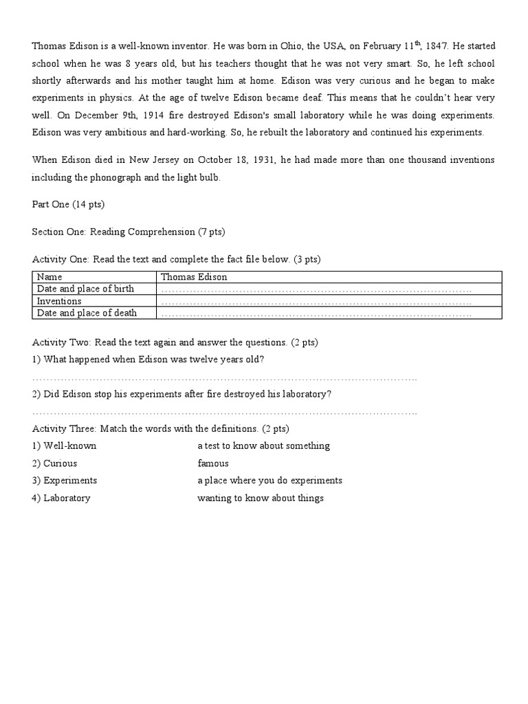 Thomas Edison: Life and Inventions | PDF