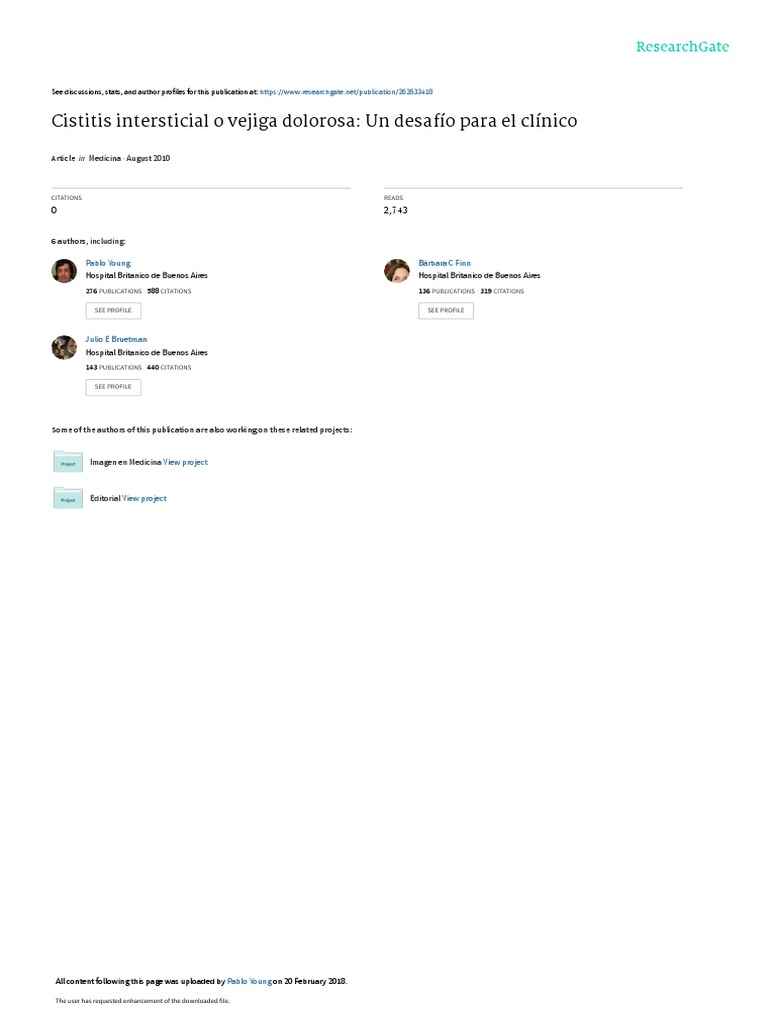 Cistitis Intersticial | PDF | Diagnostico medico | Sistema genitourinario