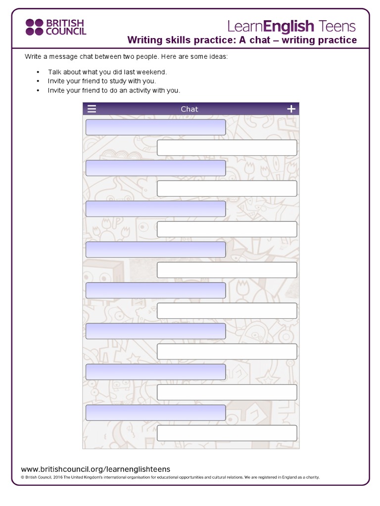 Writing Skills Practice: A Chat - Writing Practice | PDF