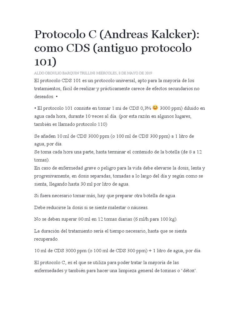 Protocolo C: Uso y Dosis de CDS | PDF | Salud y bienestar