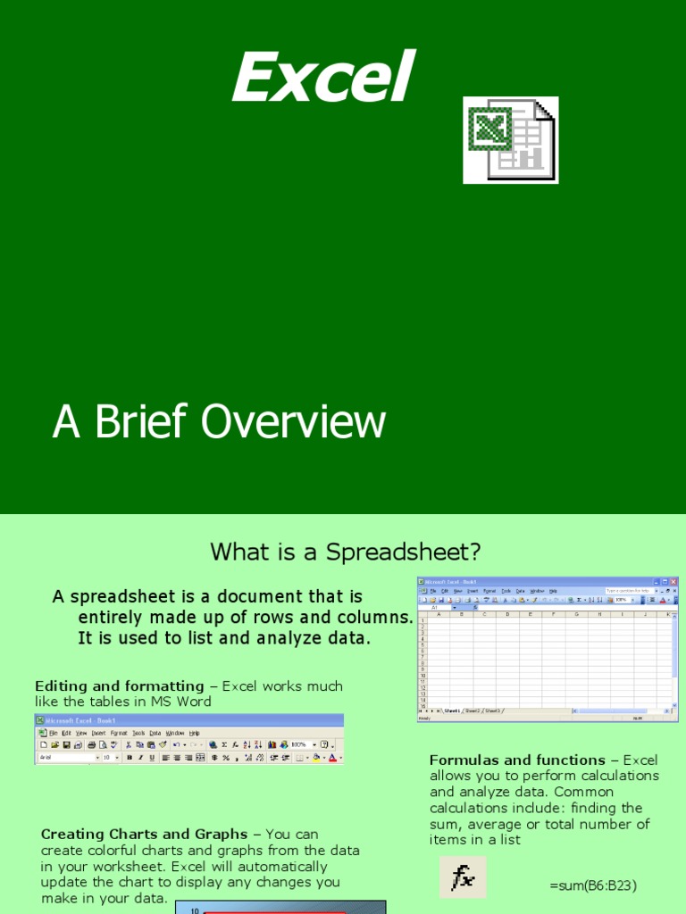 Excel: A Brief Overview | PDF | Microsoft Excel | Spreadsheet