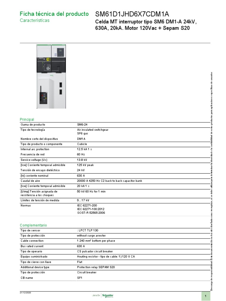 Ficha Tecnica Celda SM6 | PDF | Equipo eléctrico | Metrología