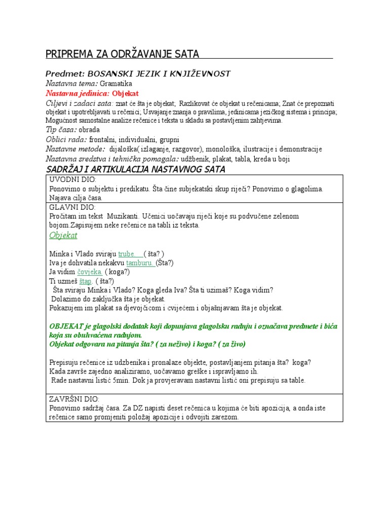 Bosanski Jezik I Književnost - Objekat | PDF