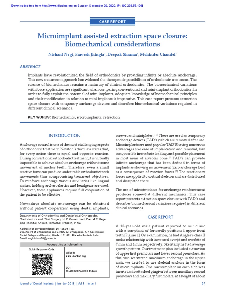 Microimplant Assisted Extraction Space Closure | PDF | Dentistry ...
