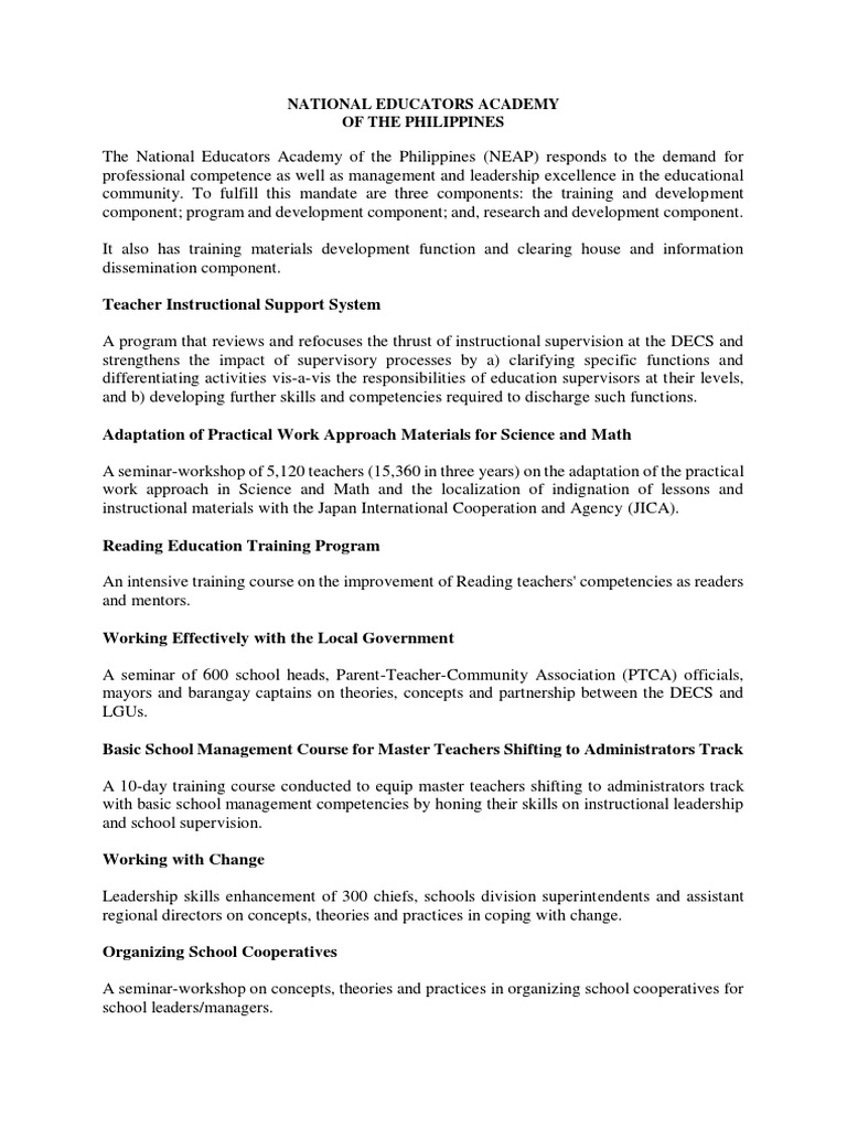 NEAP Professional Development Programs | PDF | Teachers | Leadership