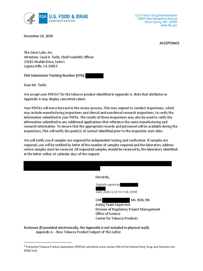 Courtesy Copy Accept Pmta Redacted 1 | PDF | Federal Food | Food And ...