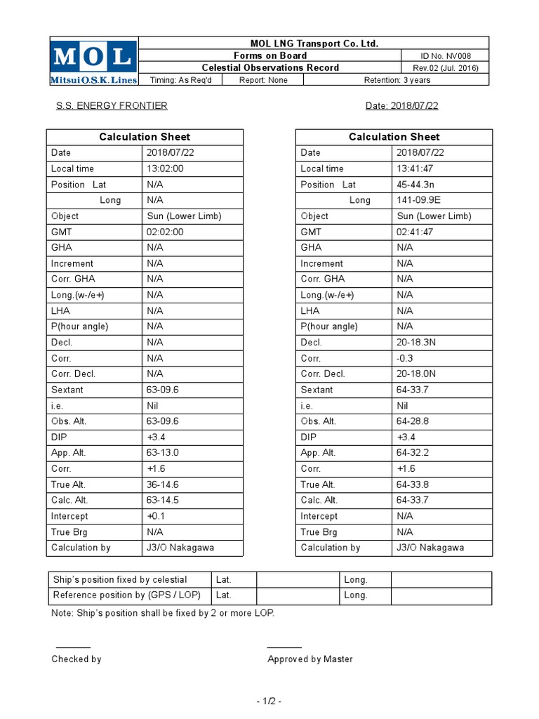 NV008 Celestial Observations Record Rev.02 | PDF | Scientific ...