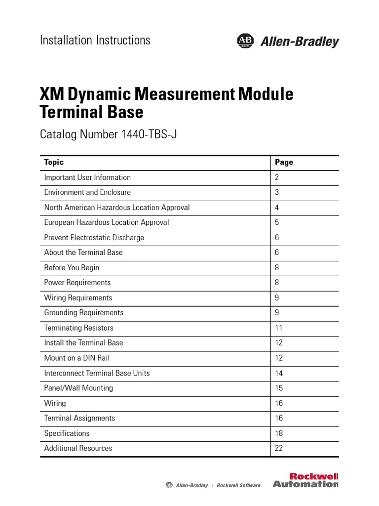 XM Dynamic Measurement Module Terminal Base: Installation Instructions ...