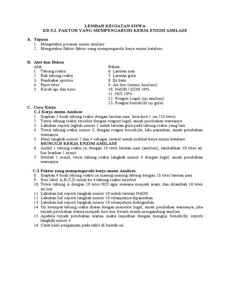 Lks Praktikum Kerja Enzim Amilase | PDF