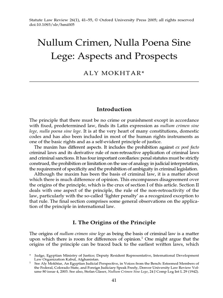 MOKHTAR Nullum Crimen Sine Lege | PDF | Ex Post Facto Law | Crime & Violence