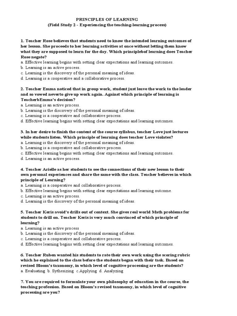 Field Study LET Reviewer | PDF | Inductive Reasoning | Metacognition