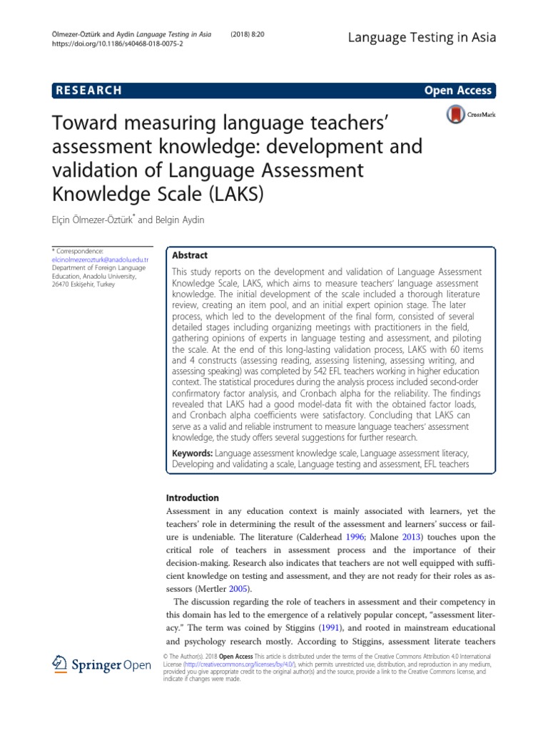 Toward Measuring Language Teachers ' Assessment Knowledge: Development ...
