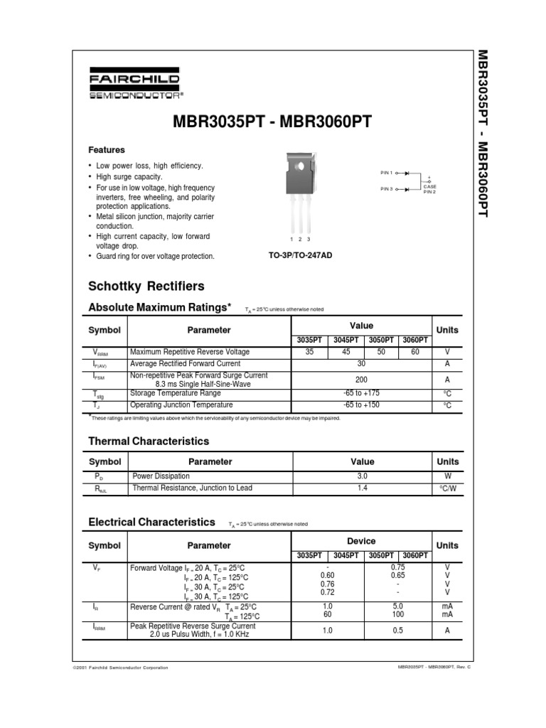 MBR3045PT Dual Schottky Rectifiers | PDF | Rectifier | Electrical ...