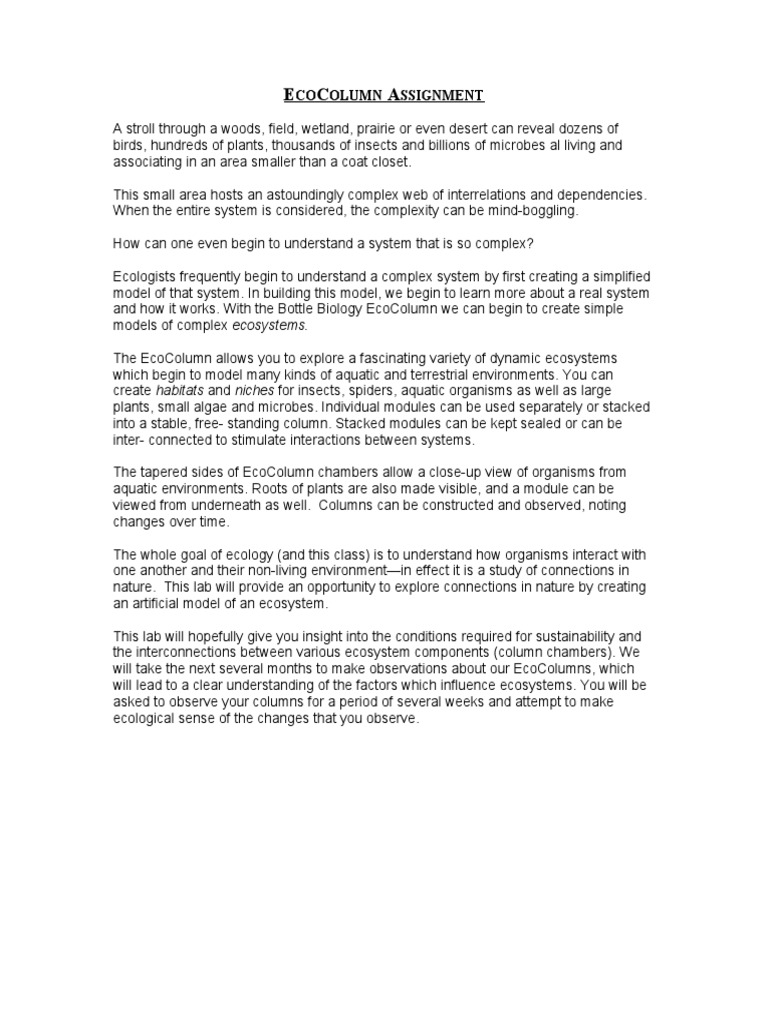 ECOCOLUMN Instructions | PDF | Ecology | Ecosystem