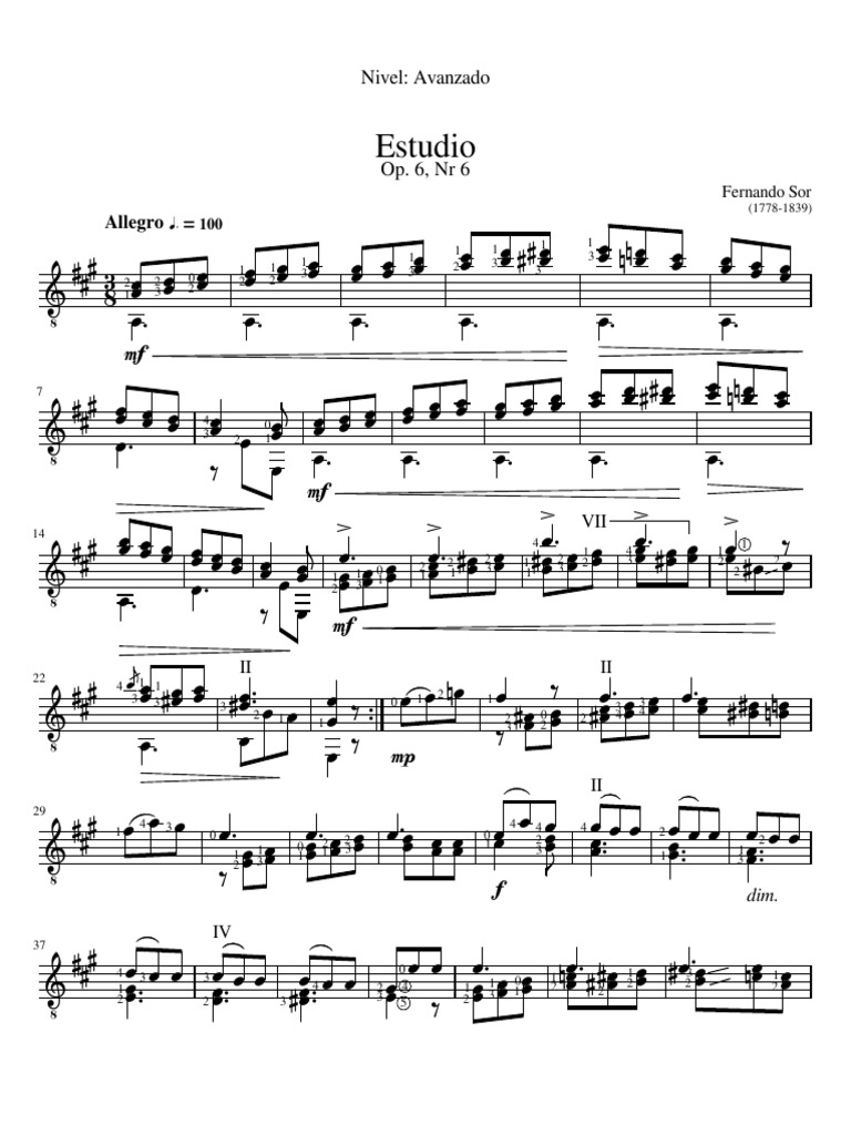 Estudio, Op. 6, NR 6 - Fernando Sor | PDF
