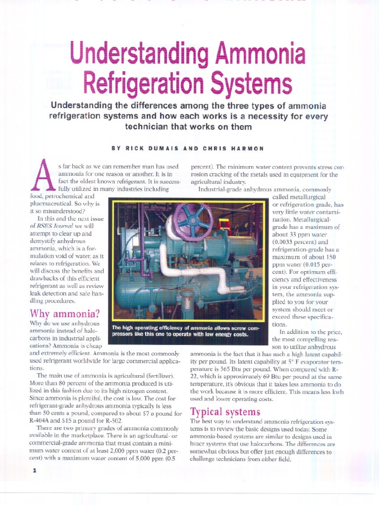 Understanding Ammonia Refrigeration System Article | PDF
