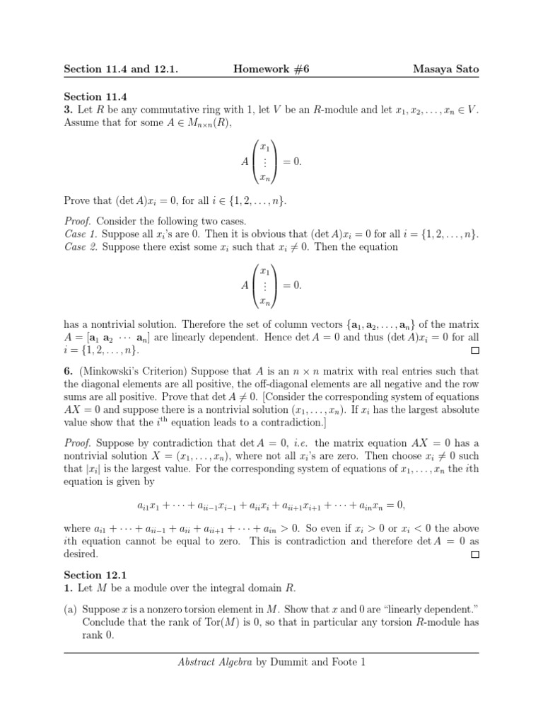 Homework #6, Sec 11.4 and 12.1 | Download Free PDF | Module (Mathematics) | Basis (Linear Algebra)