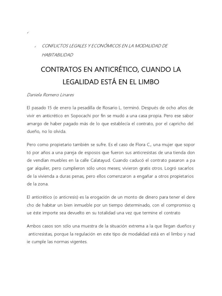 Conflictos Legales y Economicos de Anticréticos | PDF | Derecho y ...