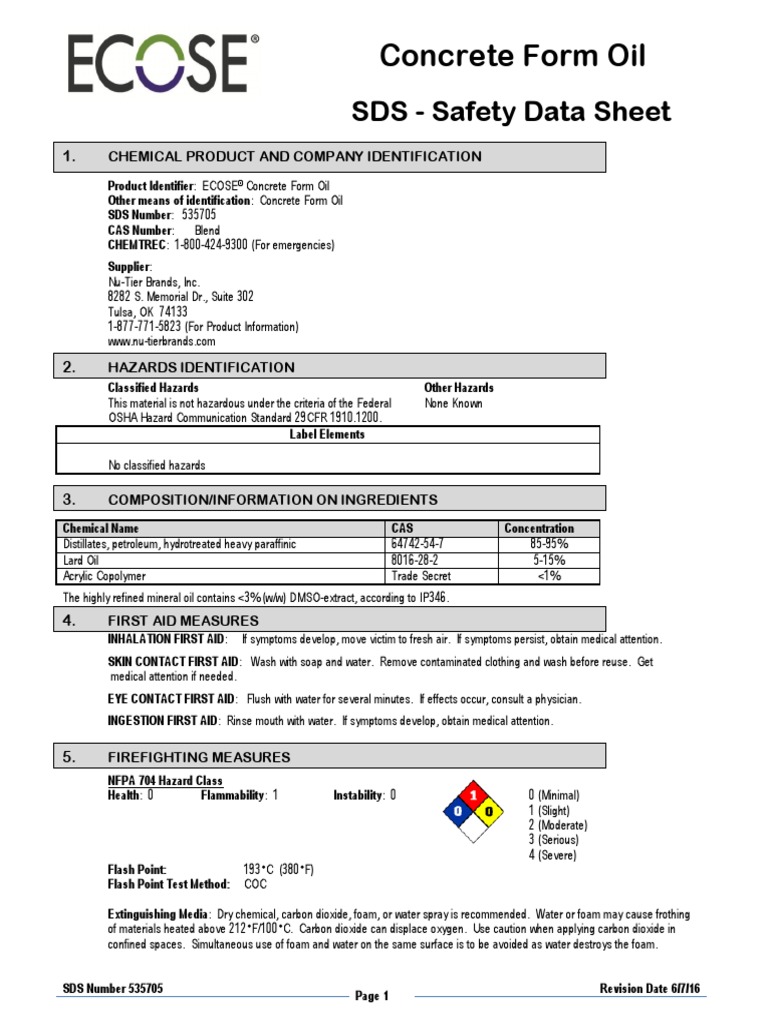 Concrete Form Oil Its Not Hazardous | PDF | Fires | Combustion