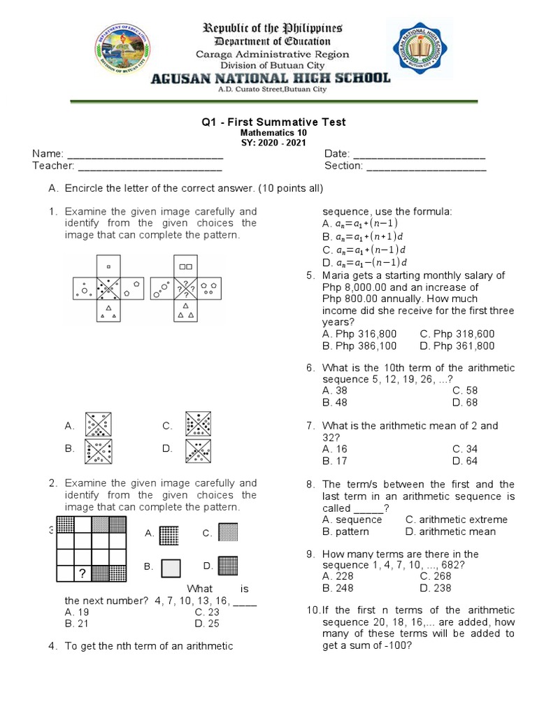 Q1 1st Summative Test Math 10 | PDF | Teaching Mathematics | Science