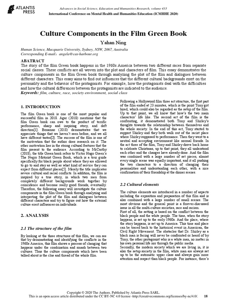 Culture Components in The Film Green Book: Yahan Ning | PDF ...